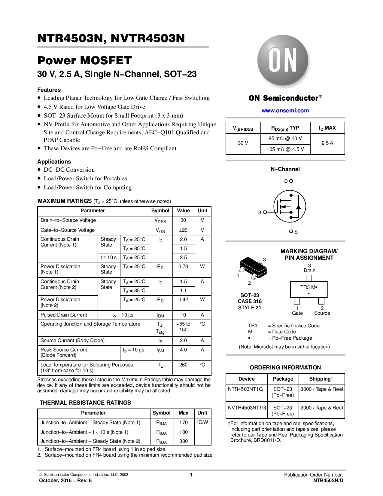 NTR4503NT1G_（onsemi(安森美)）NTR4503NT1G中文资料_价格_PDF手册-立创电子商城