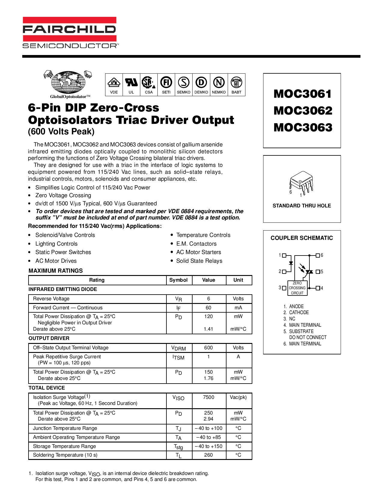 MOC3061_（LITEON(光宝)）MOC3061中文资料_价格_PDF手册-立创电子商城