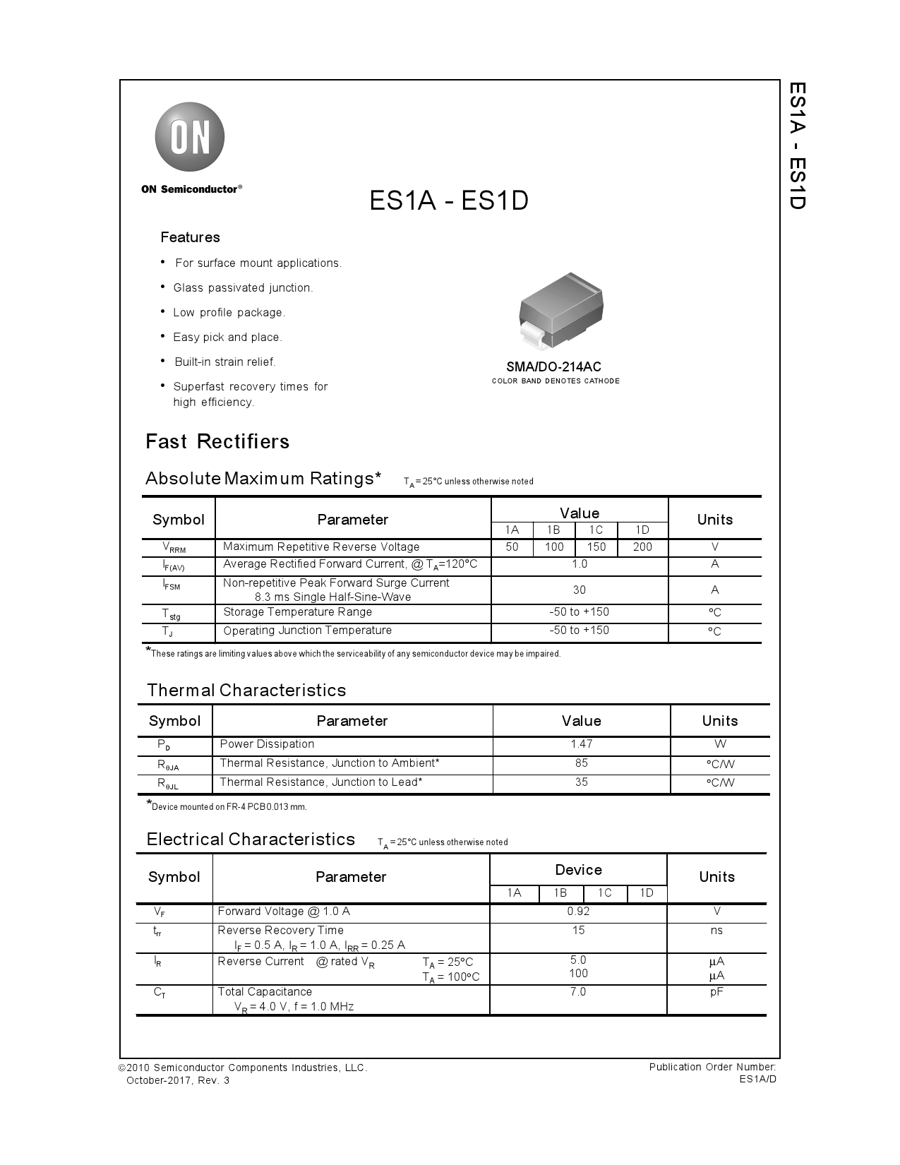 ES1B_（onsemi(安森美)）ES1B中文资料_价格_PDF手册-立创电子商城