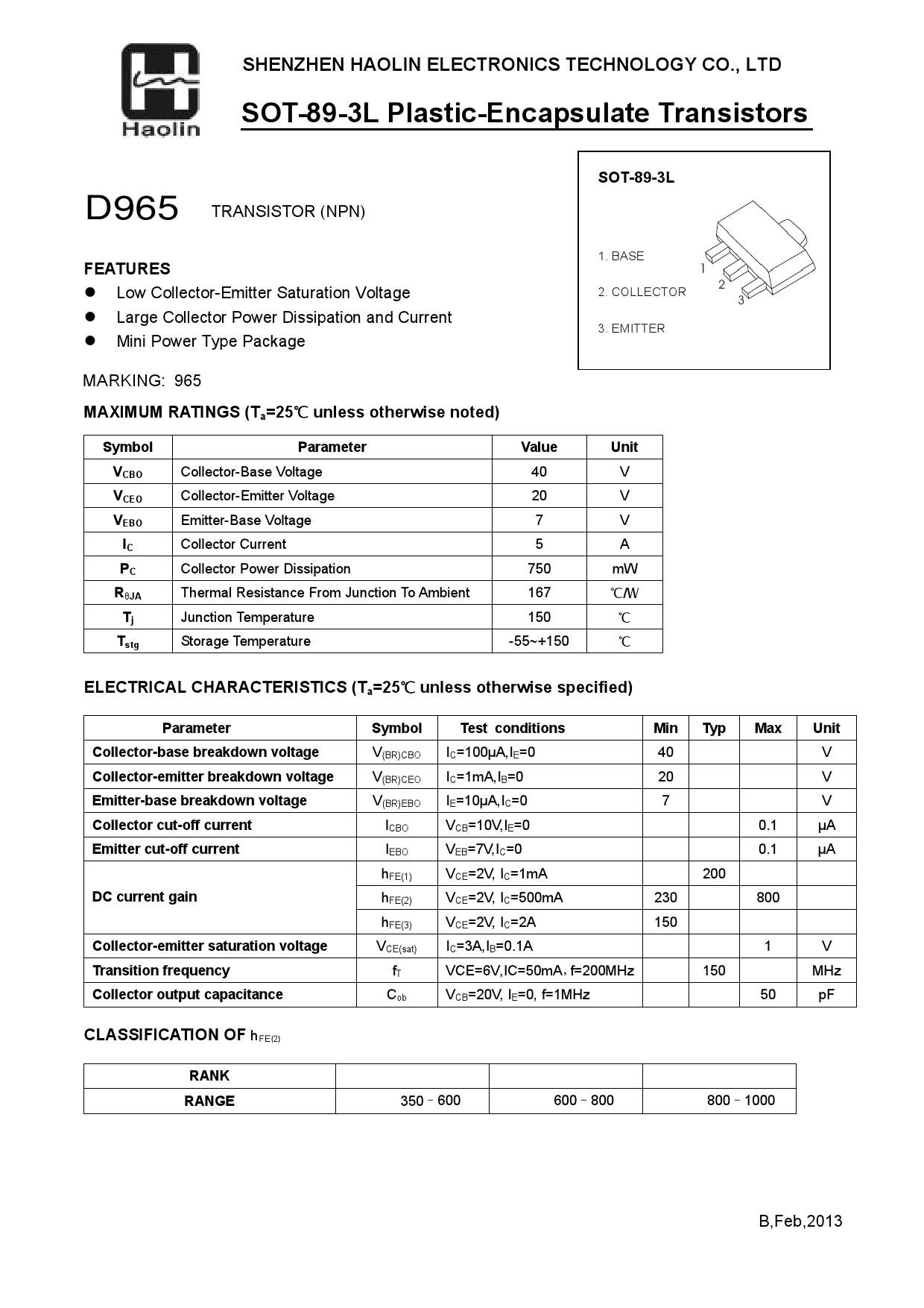 D965_（HL(豪林)）D965中文资料_价格_PDF手册-立创电子商城