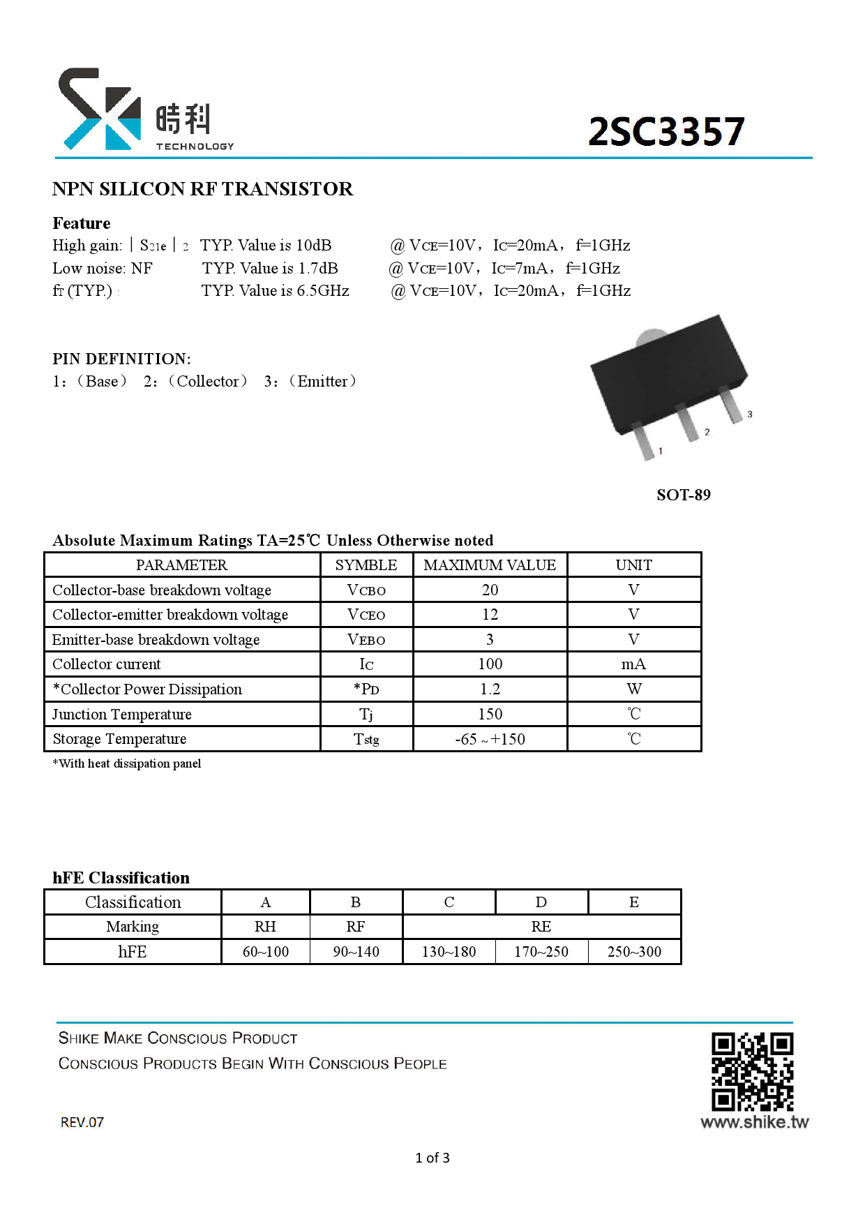2SC3357-RE_（SHIKUES(时科)）2SC3357-RE中文资料_价格_PDF手册-立创电子商城