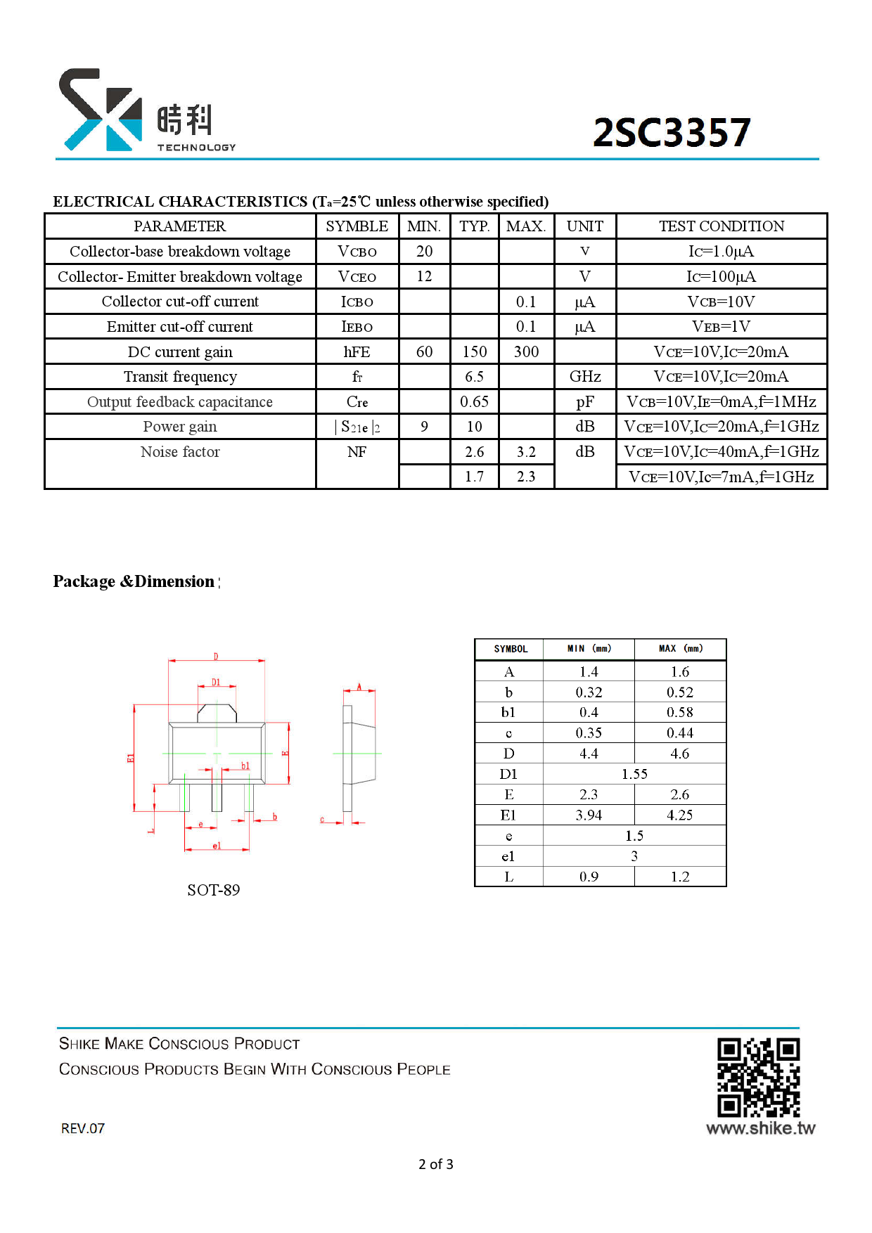 2SC3357-RE_（SHIKUES(时科)）2SC3357-RE中文资料_价格_PDF手册-立创电子商城