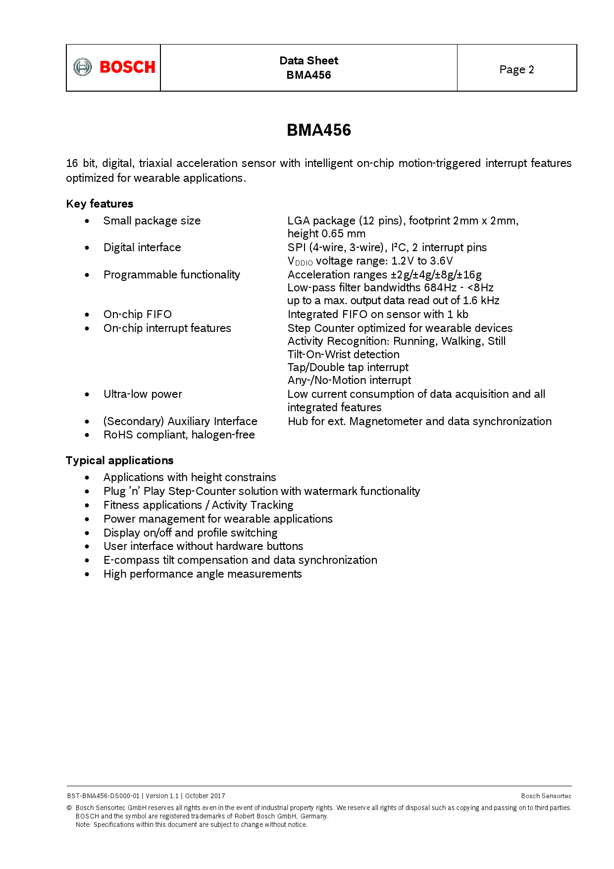 BMA456_（Bosch(博世)）BMA456中文资料_价格_PDF手册-立创电子商城