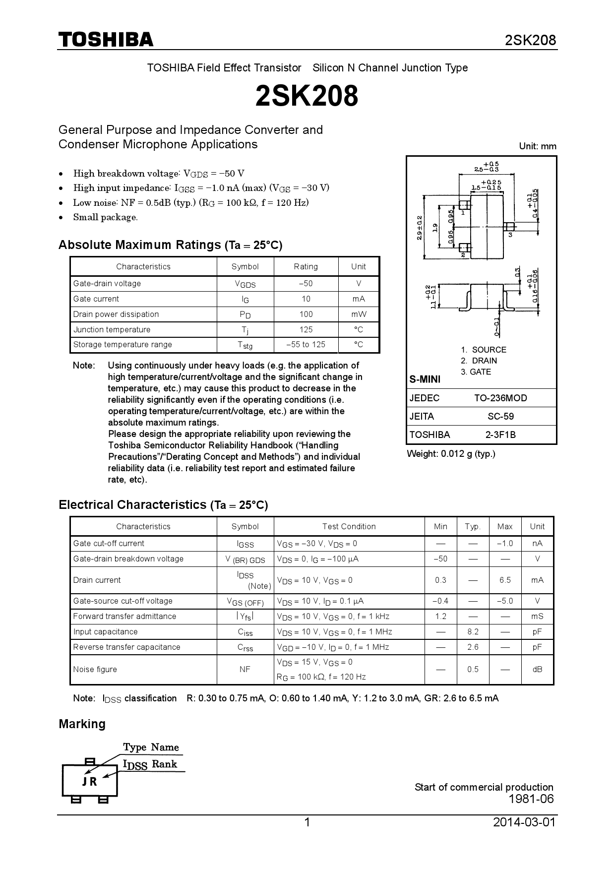 2SK208-Y(TE85L,F)_（TOSHIBA(东芝)）2SK208-Y(TE85L,F)中文资料_价格_PDF手册-立创电子商城