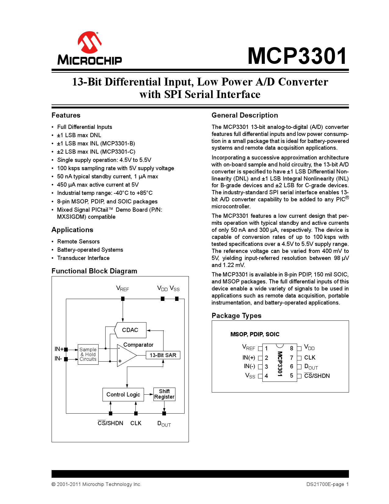 MCP3301-BI/P_（MICROCHIP(美国微芯)）MCP3301-BI/P中文资料_价格_PDF手册-立创电子商城