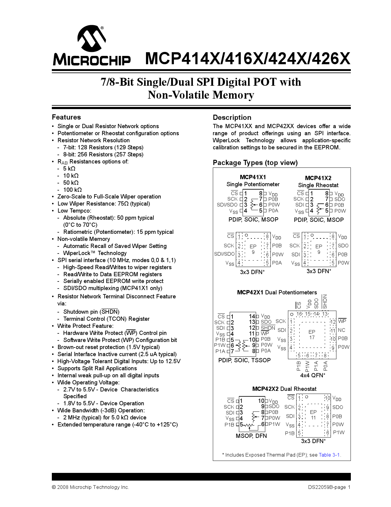 MCP4261-502E/P_（MICROCHIP(美国微芯)）MCP4261-502E/P中文资料_价格_PDF手册-立创电子商城