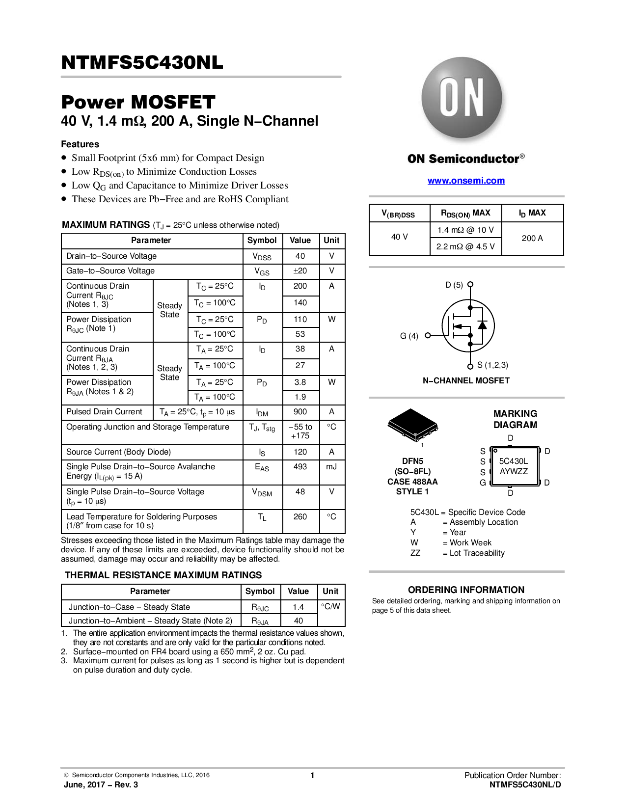 NTMFS5C430NLT1G_（onsemi(安森美)）NTMFS5C430NLT1G中文资料_价格_PDF手册-立创电子商城