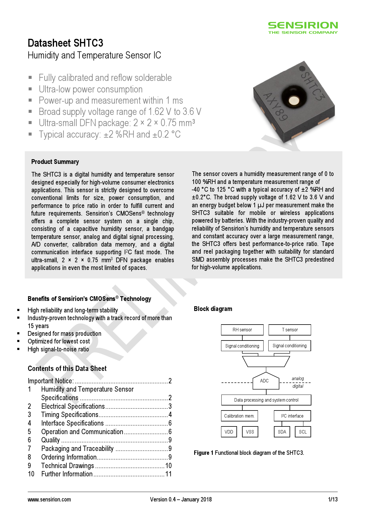 SHTC3_（Sensirion(瑞士盛思锐)）SHTC3中文资料_价格_PDF手册-立创电子商城