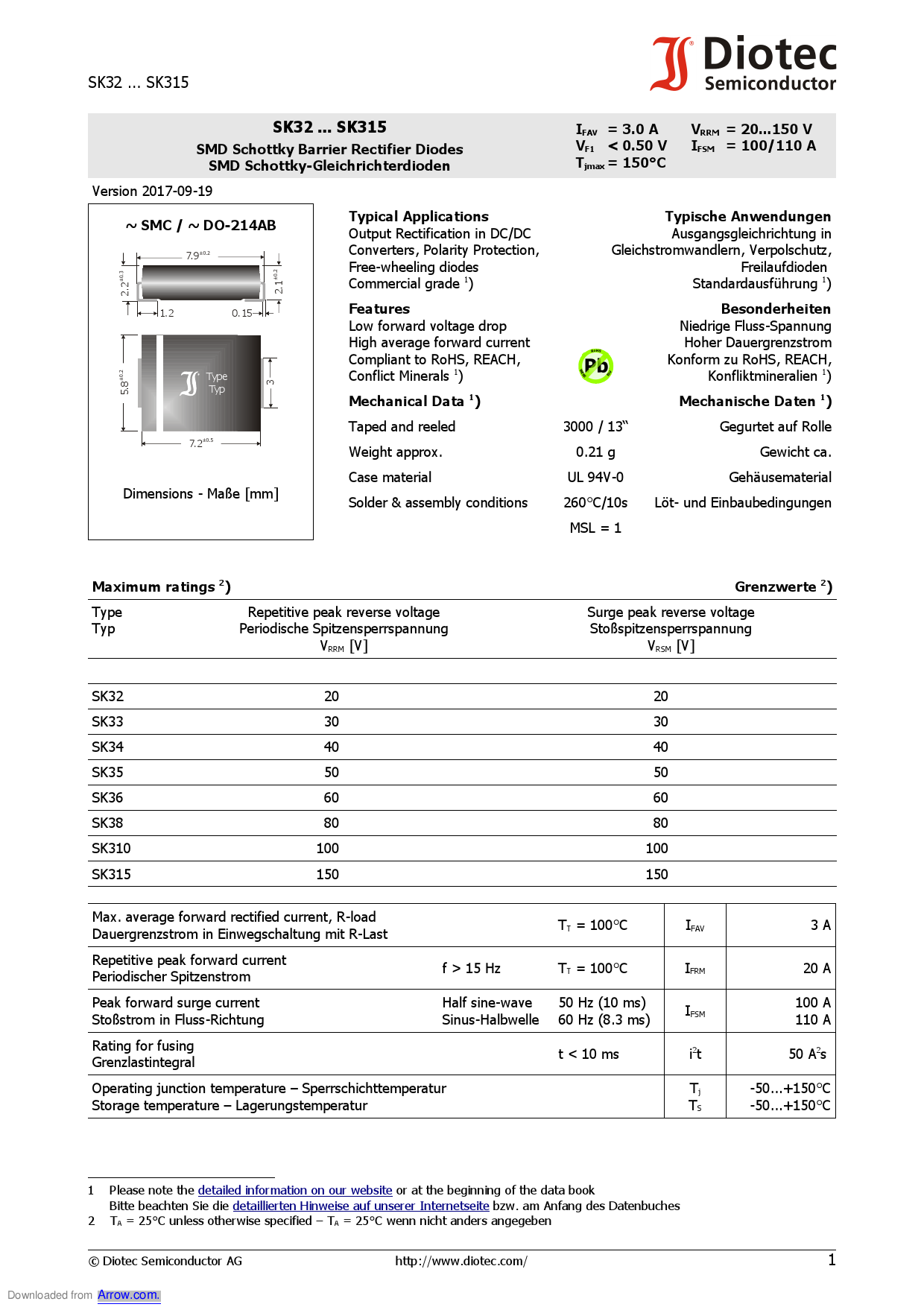 SK310_（DIOTEC(德欧泰克)）SK310中文资料_价格_PDF手册-立创电子商城