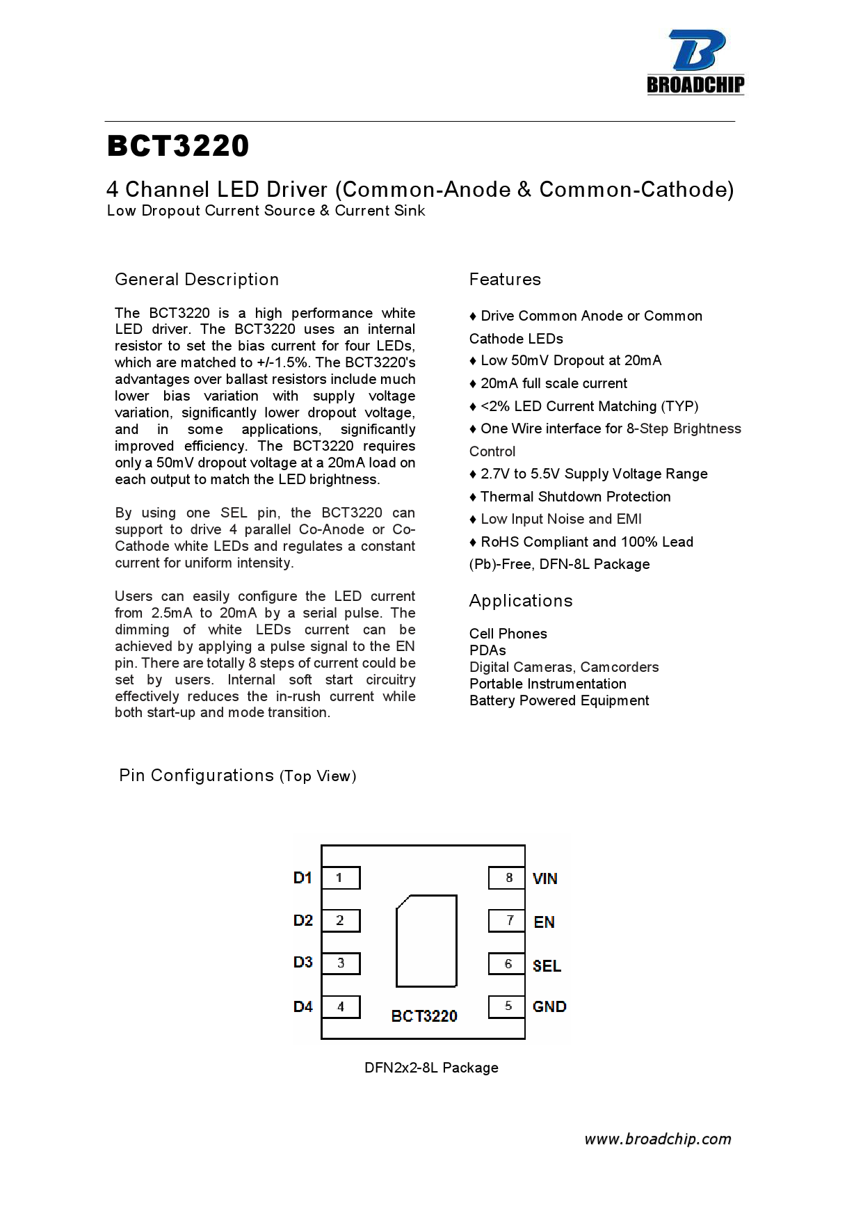 BCT3220ELA-TR_（BROADCHIP(广芯电子)）BCT3220ELA-TR中文资料_价格_PDF手册-立创电子商城