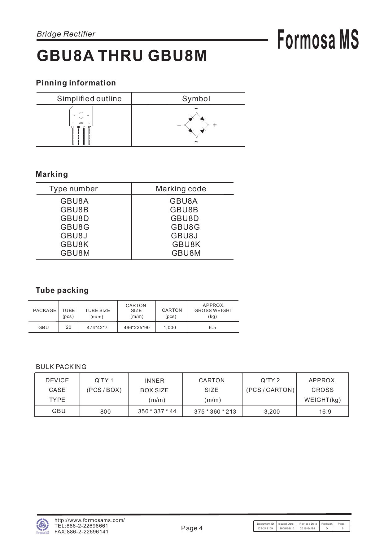 GBU8M_（FMS(美丽微)）GBU8M中文资料_价格_PDF手册-立创电子商城