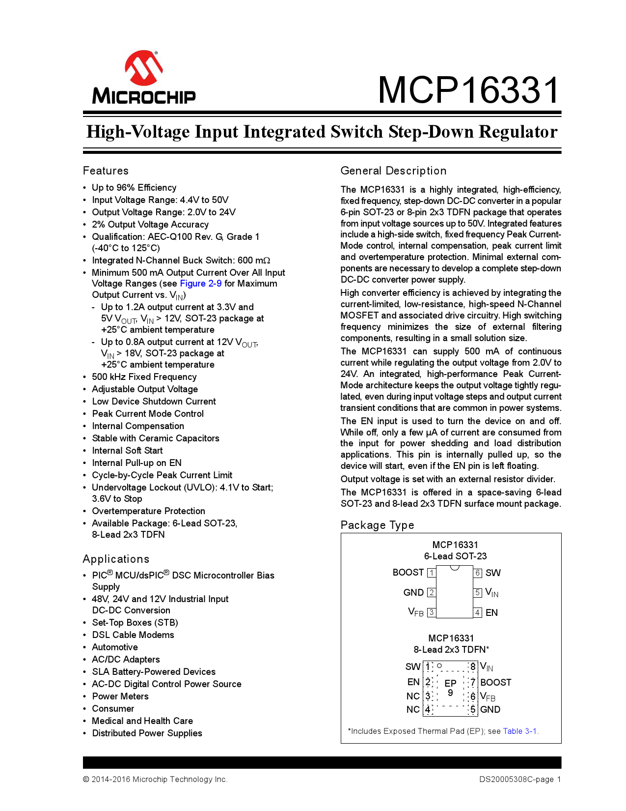 MCP16331T-E/CH_（MICROCHIP(美国微芯)）MCP16331T-E/CH中文资料_价格_PDF手册-立创电子商城
