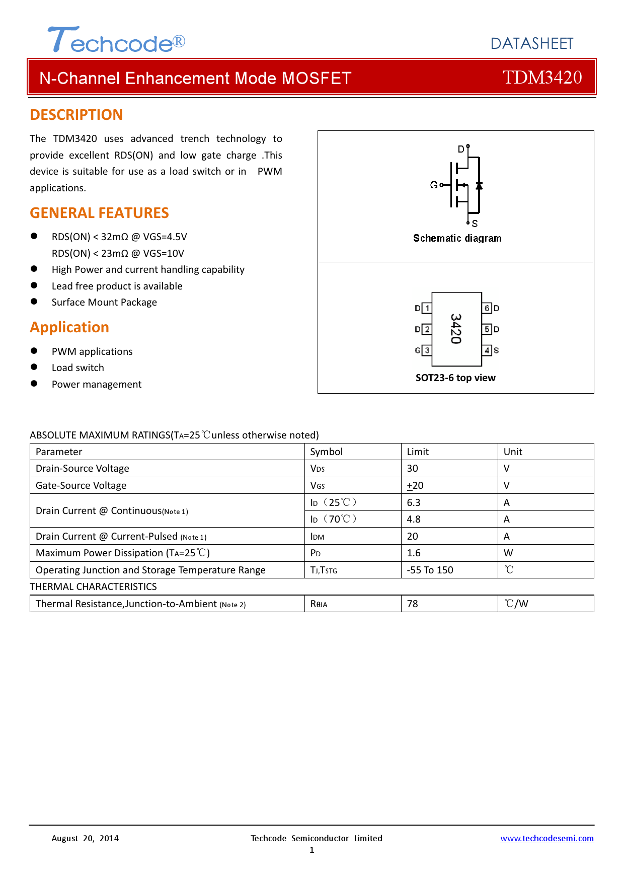 TDM3420TR_（Techcode(泰德)）TDM3420TR中文资料_价格_PDF手册-立创电子商城