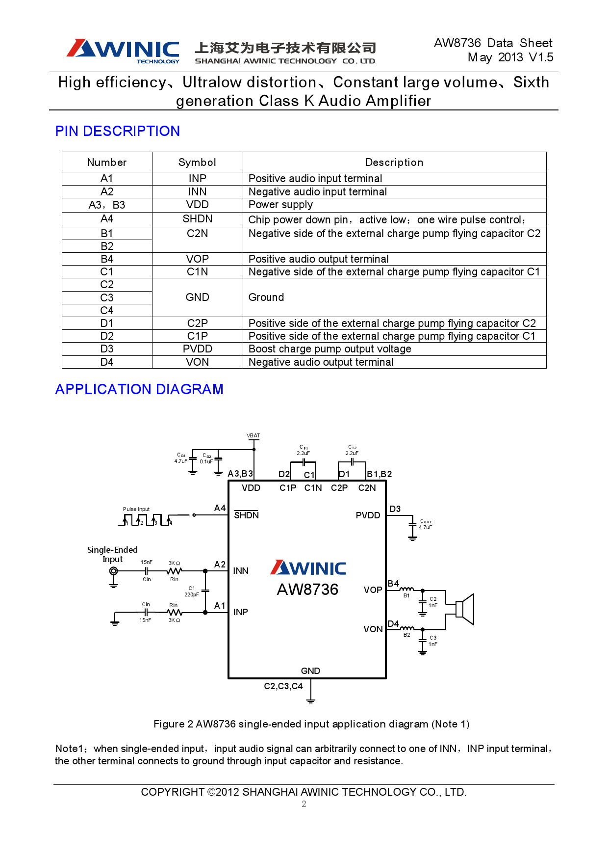 AW8736FCR_（AWINIC(艾为)）AW8736FCR中文资料_价格_PDF手册-立创电子商城