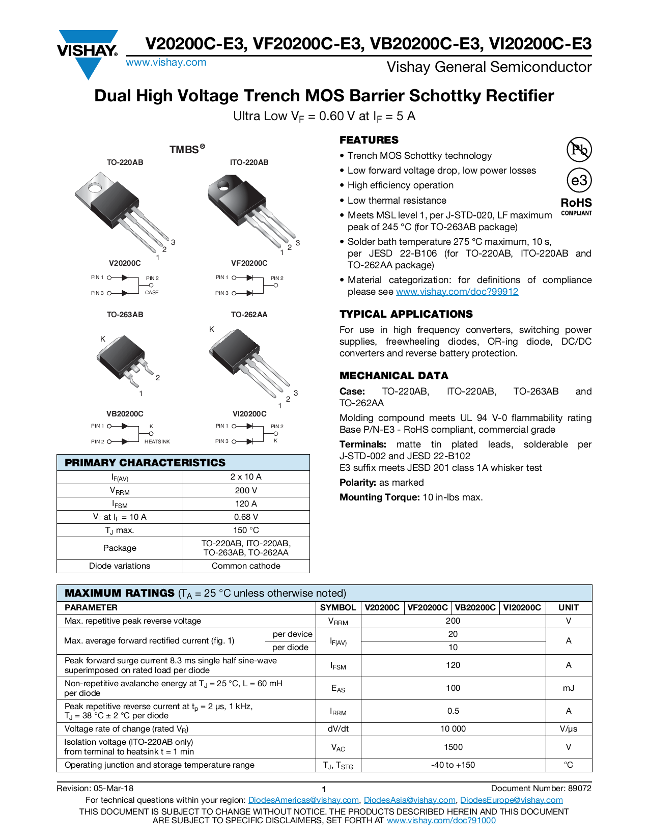 V20200C-E3/4W_（VISHAY(威世)）V20200C-E3/4W中文资料_价格_PDF手册-立创电子商城