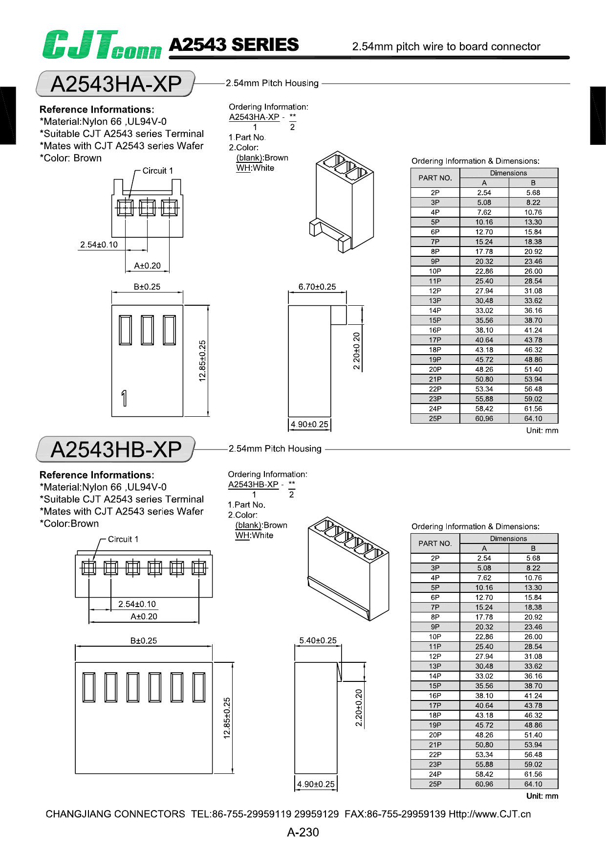 A2543WV-4P_（CJT(长江连接器)）A2543WV-4P中文资料_价格_PDF手册-立创电子商城