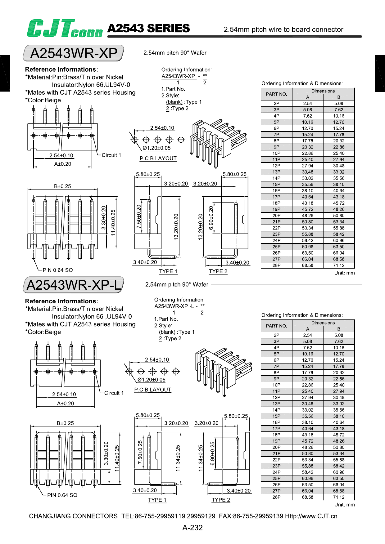 A2543WV-4P_（CJT(长江连接器)）A2543WV-4P中文资料_价格_PDF手册-立创电子商城