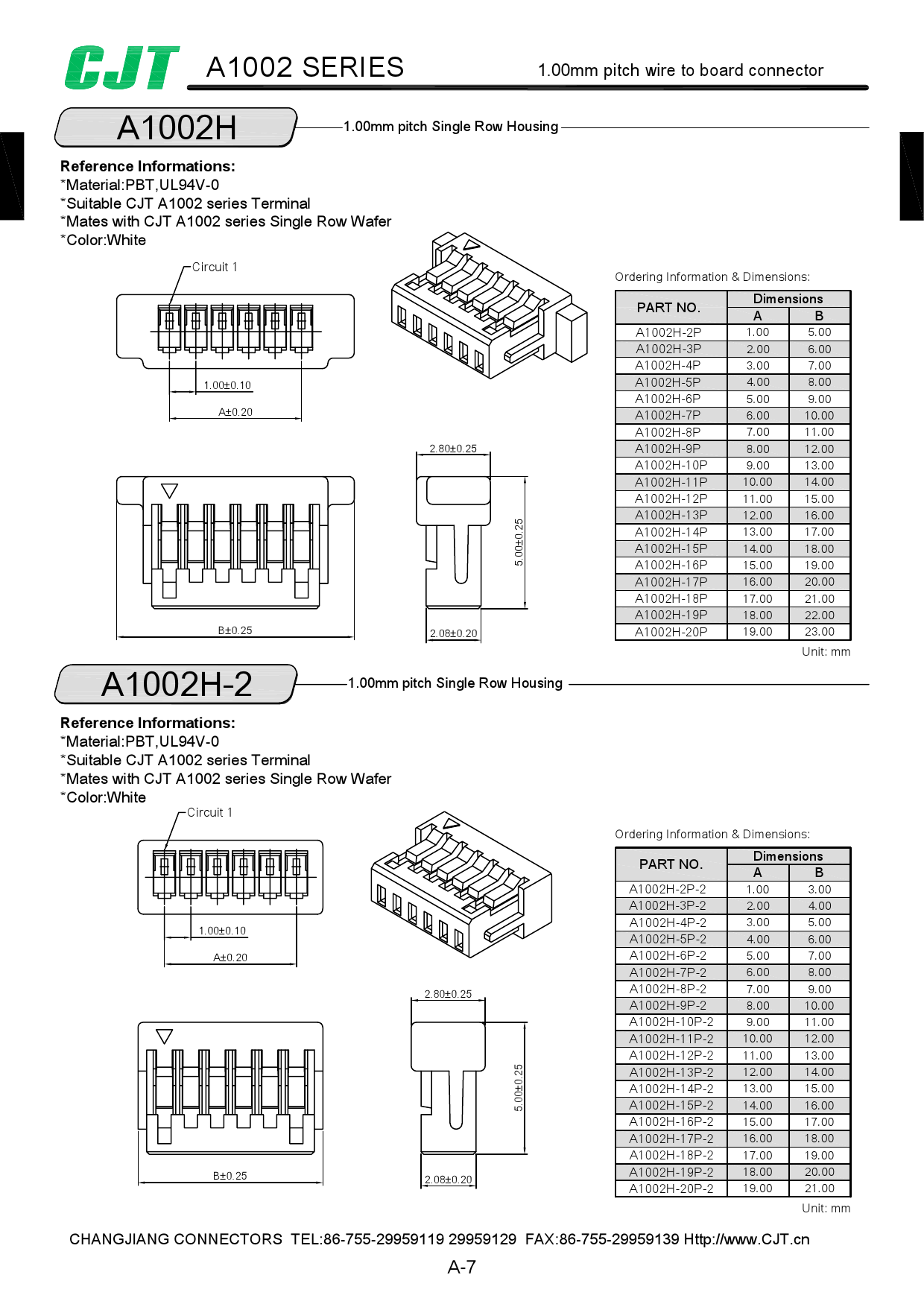 A1002WV-S-6P_（CJT(长江连接器)）A1002WV-S-6P中文资料_价格_PDF手册-立创电子商城