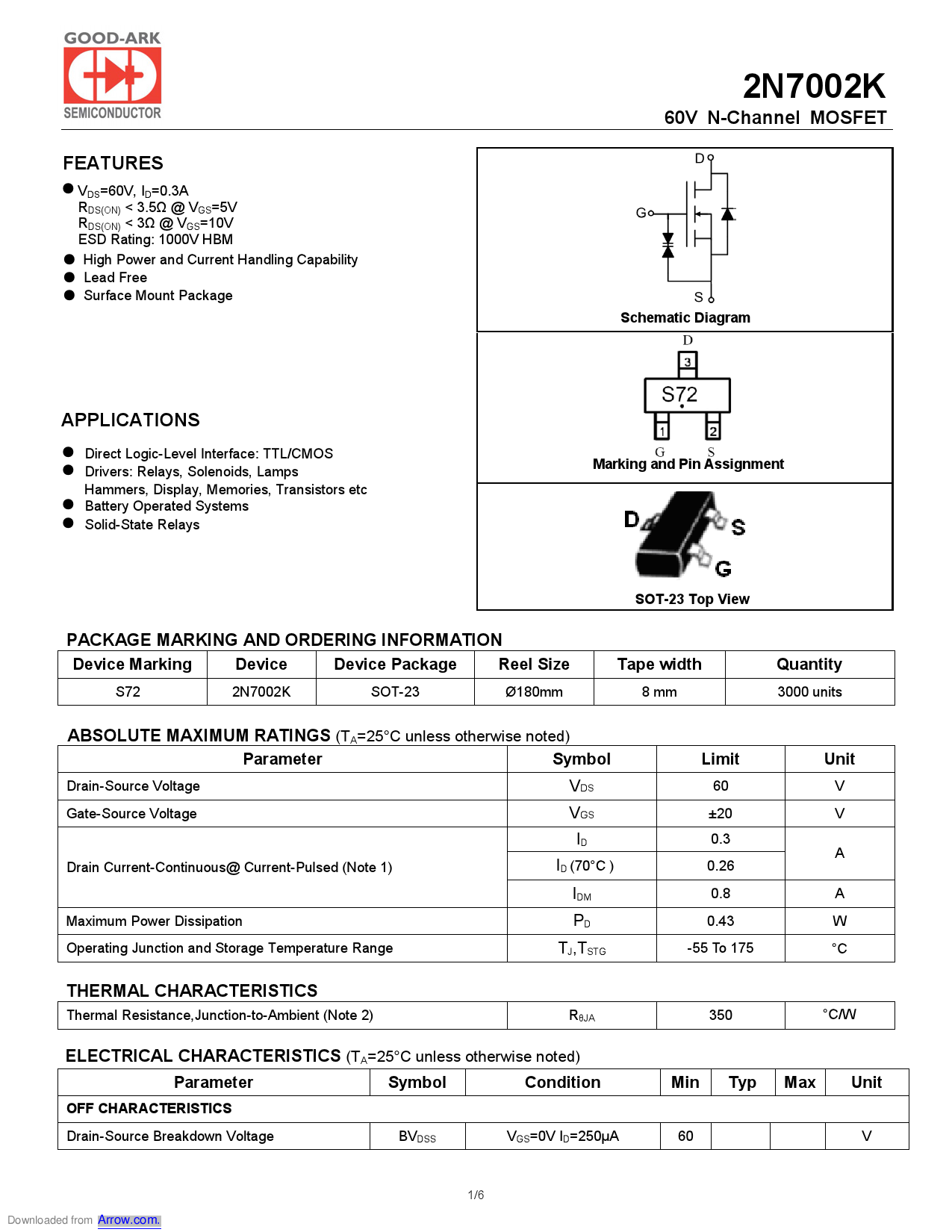 2N7002K_（GOOD-ARK(固锝)）2N7002K中文资料_价格_PDF手册-立创电子商城