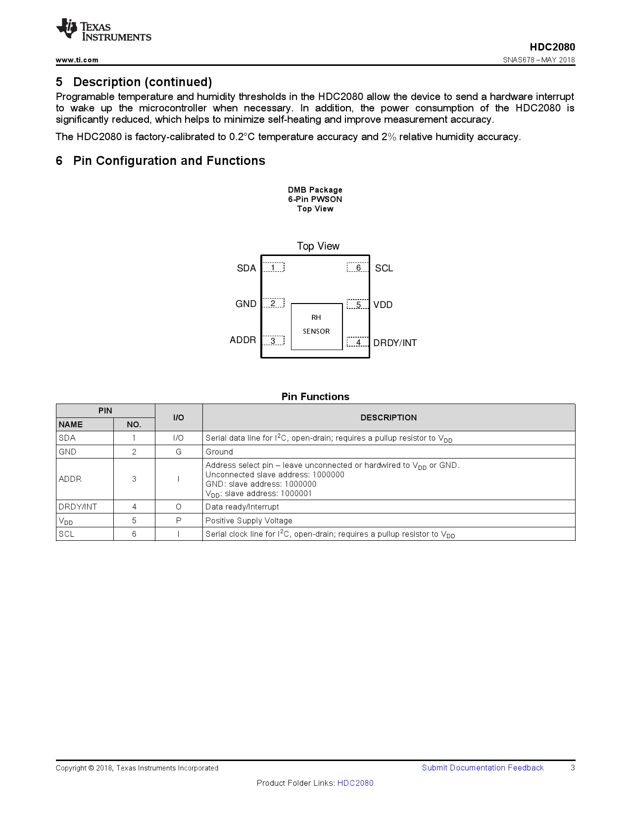 HDC2080DMBT_（TI(德州仪器)）HDC2080DMBT中文资料_价格_PDF手册-立创电子商城
