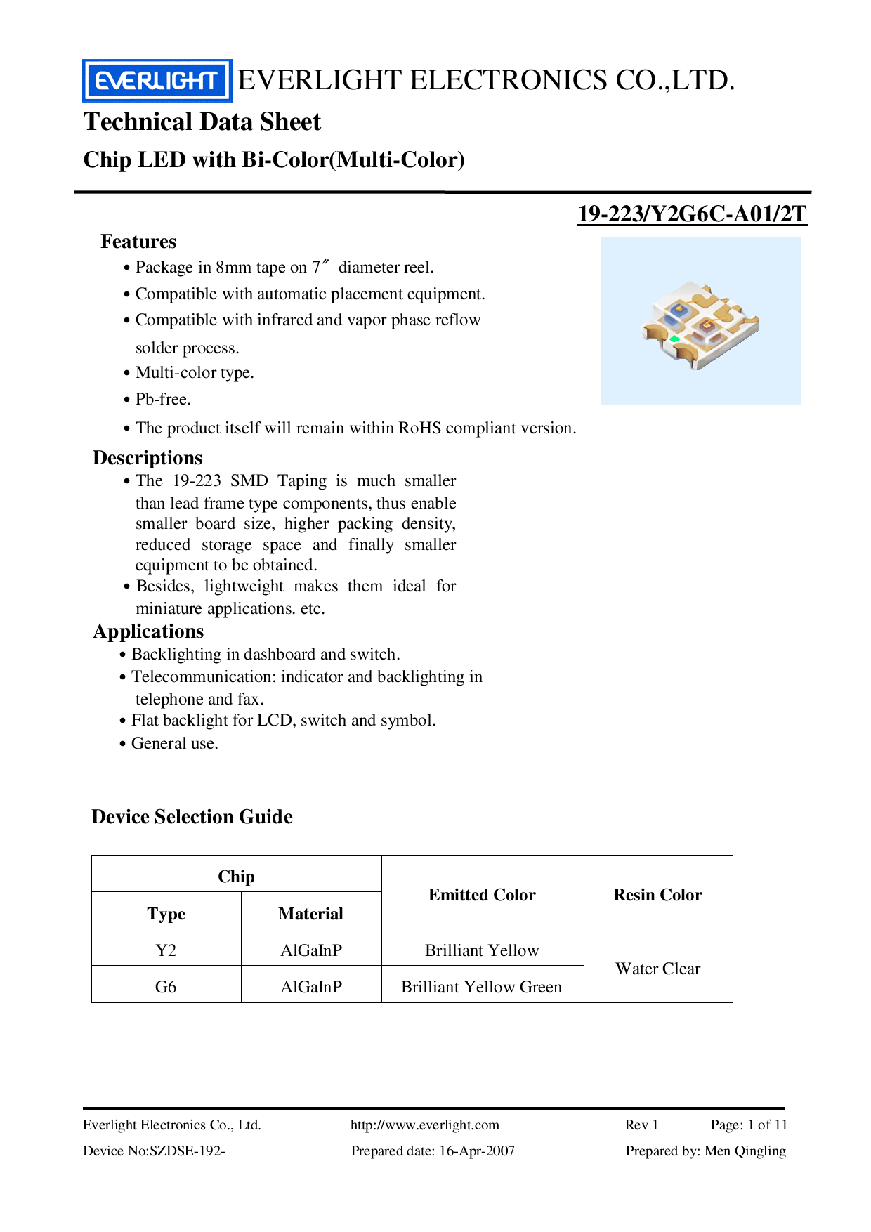 19-223/Y2G6C-A01/2T_（EVERLIGHT(亿光)）19-223/Y2G6C-A01/2T中文资料_价格_PDF手册-立创电子商城