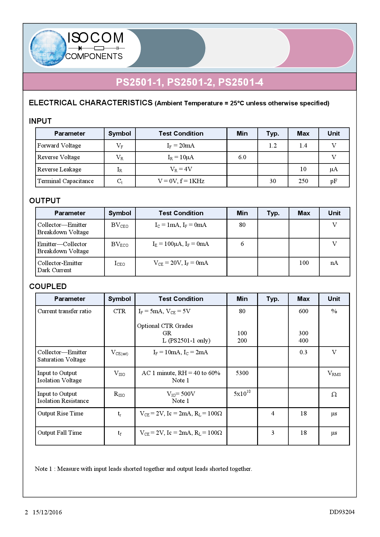 PS2501-1XSM_（ISOCOM(英国安数光)）PS2501-1XSM中文资料_价格_PDF手册-立创电子商城