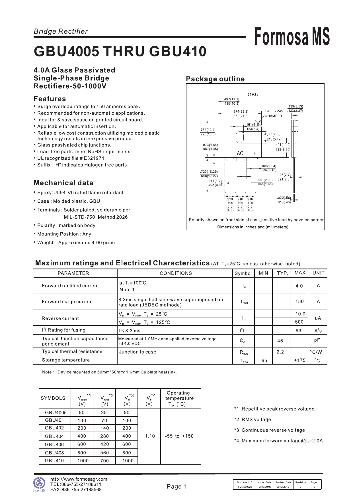GBU410_（FMS(美丽微)）GBU410中文资料_价格_PDF手册-立创电子商城