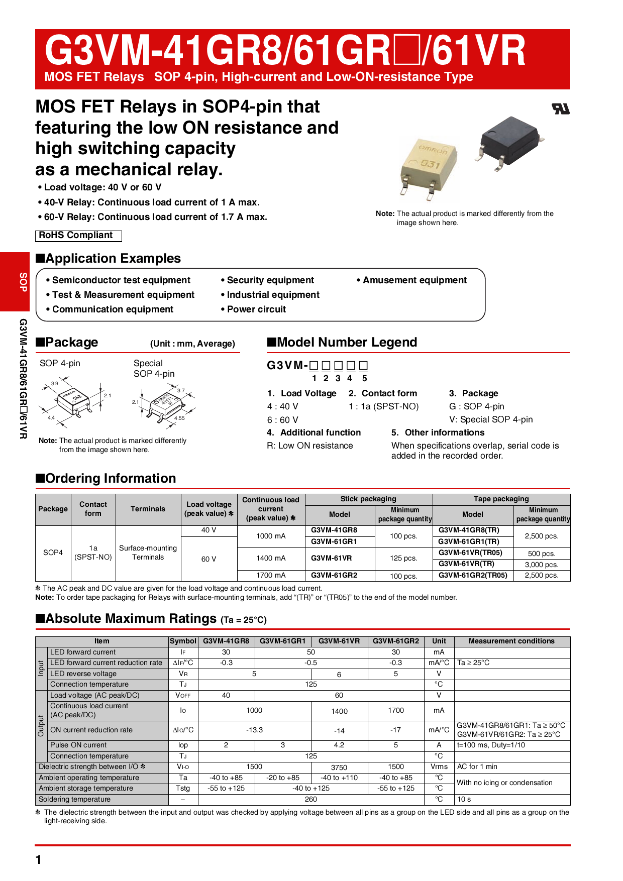 G3VM-61GR1_（OMRON(欧姆龙)）G3VM-61GR1中文资料_价格_PDF手册-立创电子商城