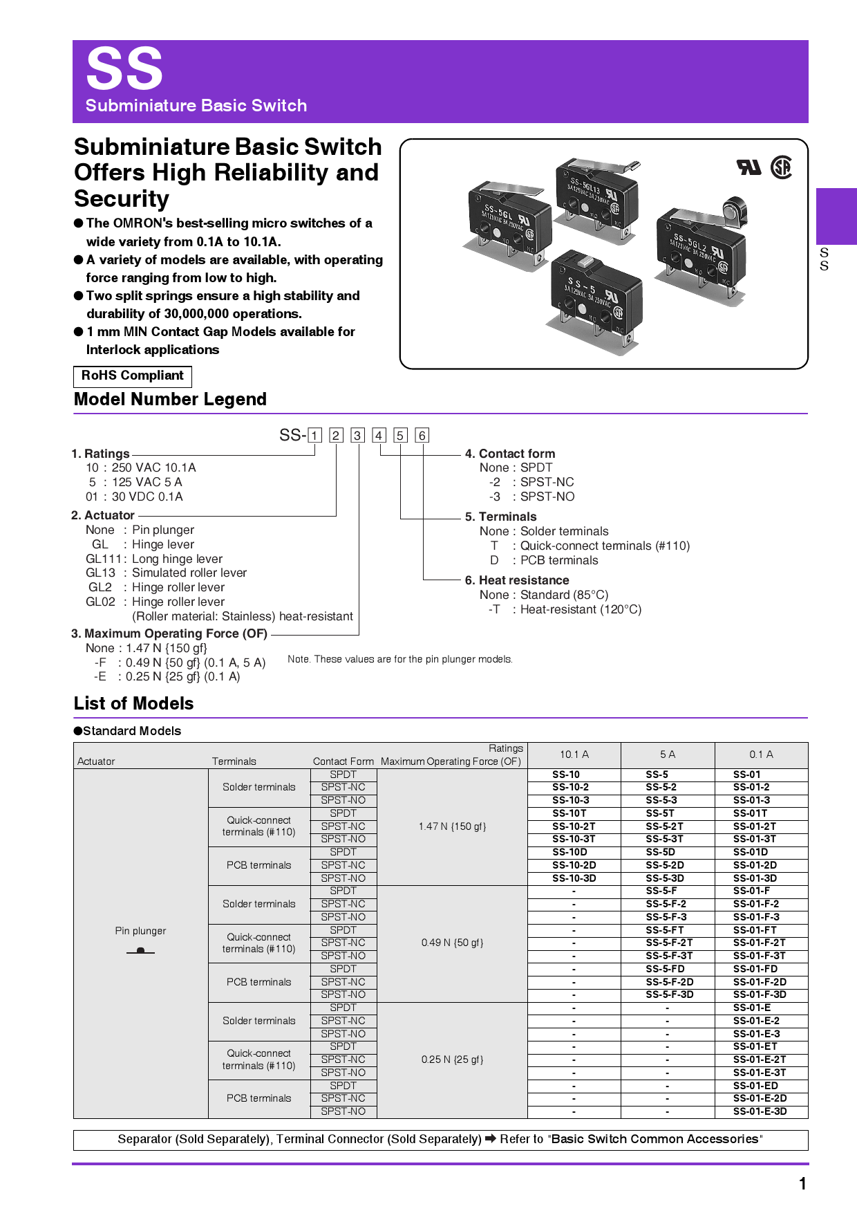 SS-01GL13_（OMRON(欧姆龙)）SS-01GL13中文资料_价格_PDF手册-立创电子商城