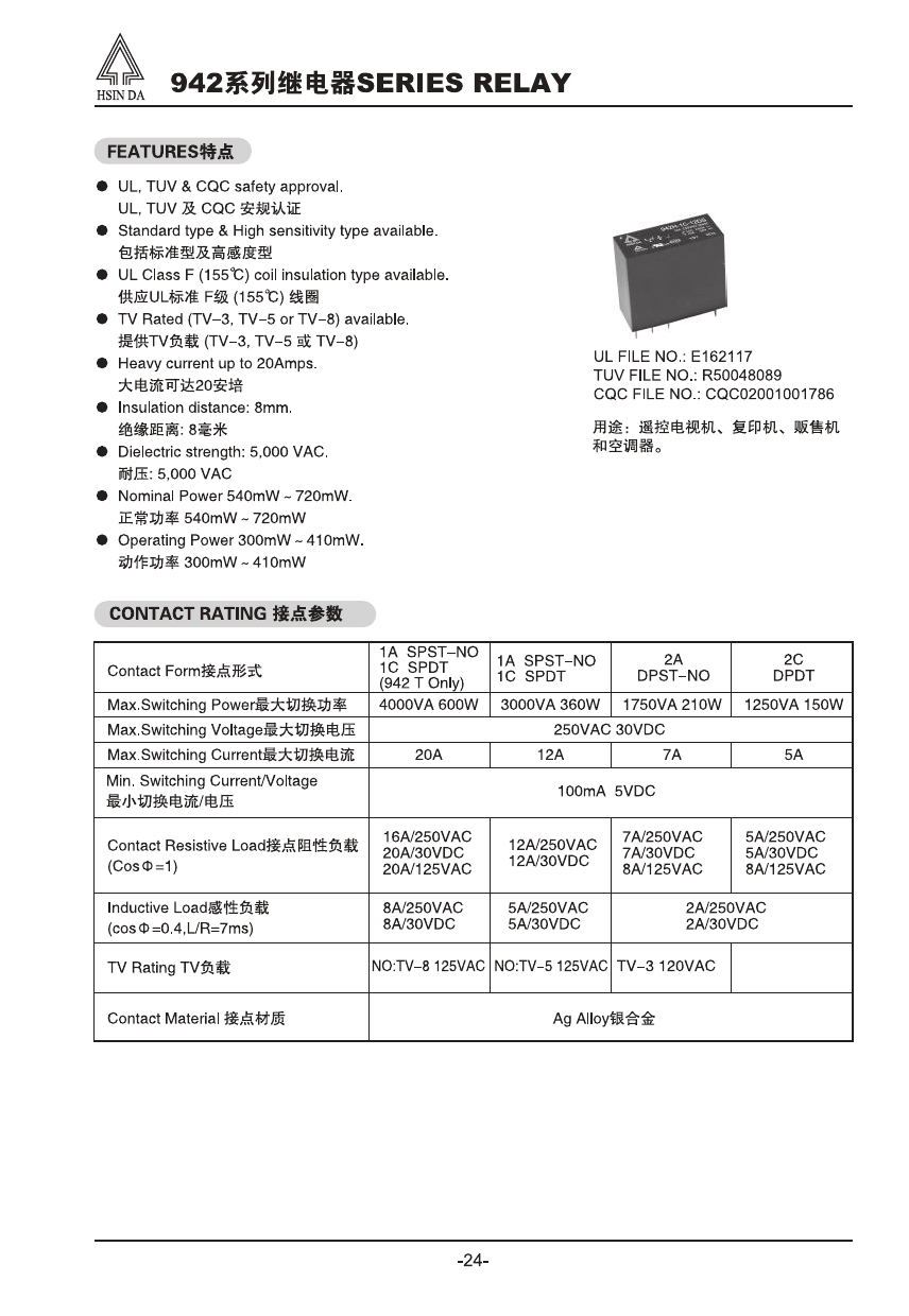 942H-2C-24DS_（台湾欣大）942H-2C-24DS中文资料_价格_PDF手册-立创电子商城