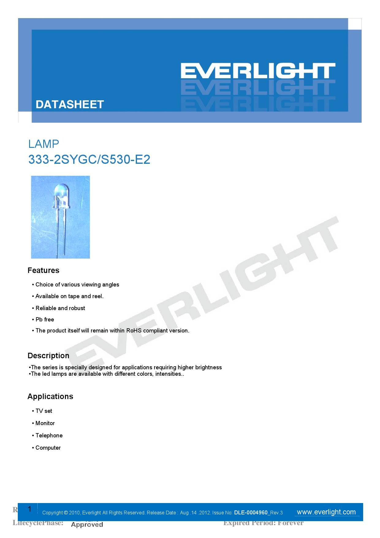 333-2SYGC/S530-E2_（EVERLIGHT(台湾亿光)）333-2SYGC/S530-E2中文资料_价格_PDF手册-立创电子商城