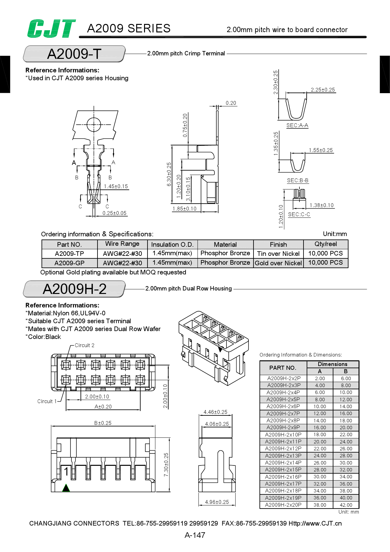 A2009WV-2X9P_（CJT(长江连接器)）A2009WV-2X9P中文资料_价格_PDF手册-立创电子商城