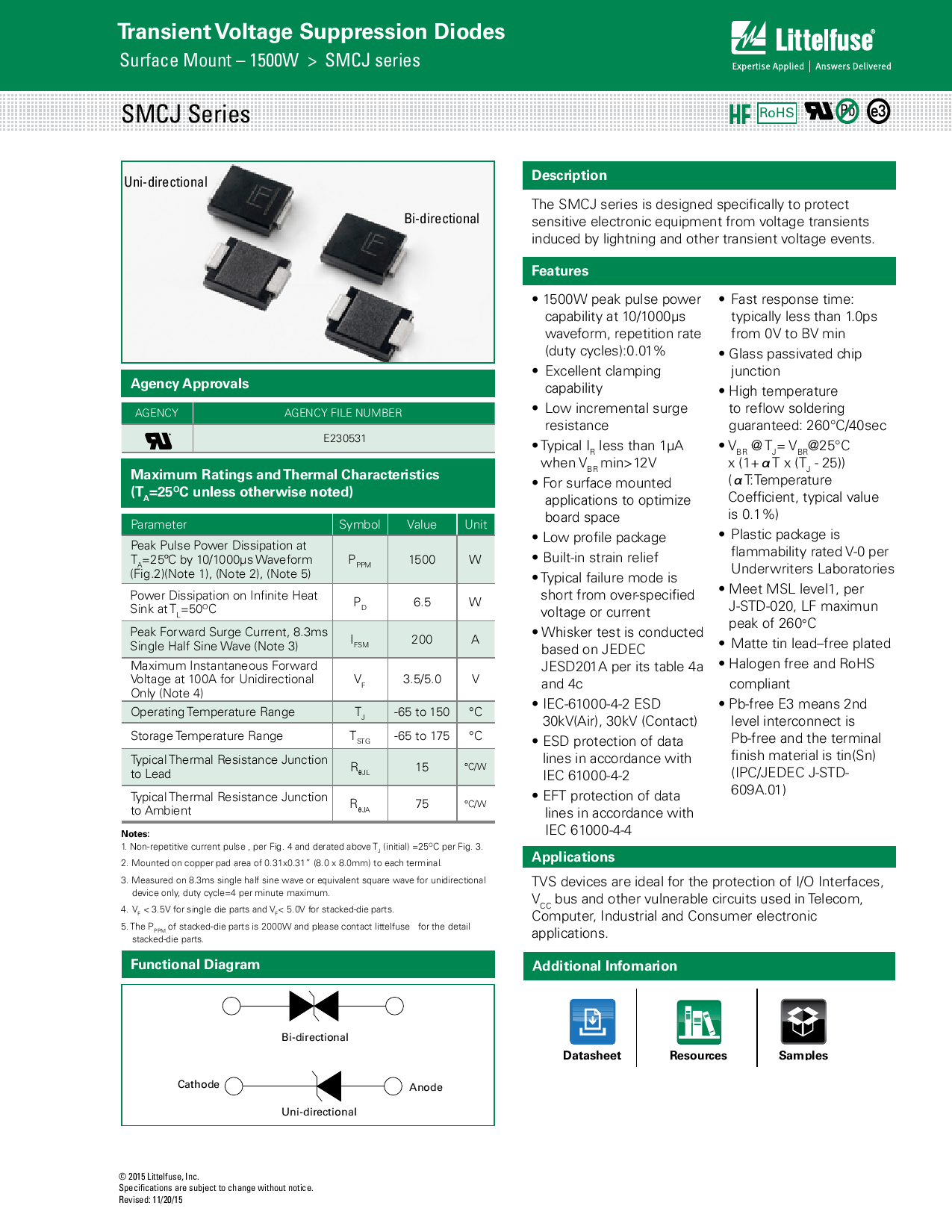 SMCJ40A_（Littelfuse(美国力特)）SMCJ40A中文资料_价格_PDF手册-立创电子商城
