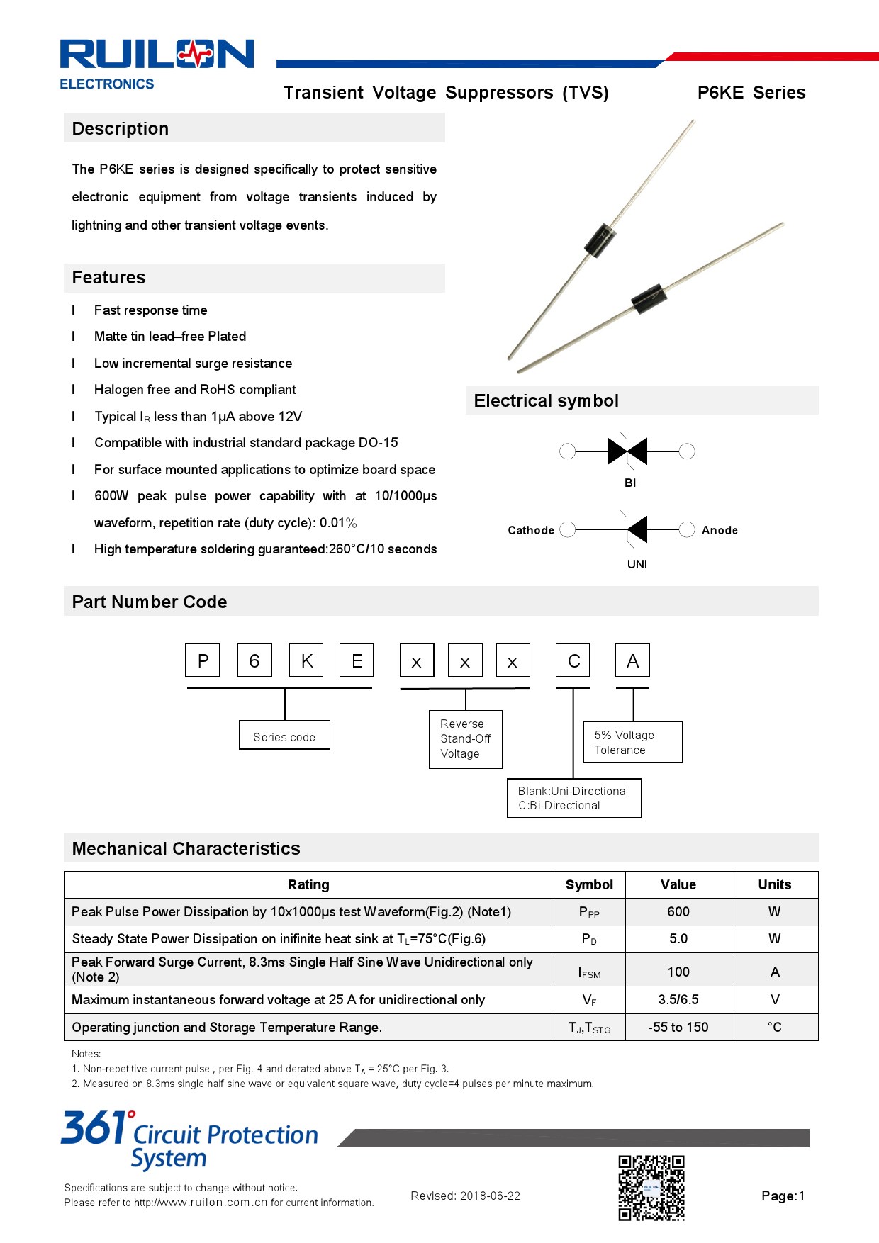 P6KE12CA_（RUILON(瑞隆源)）P6KE12CA中文资料_价格_PDF手册-立创电子商城