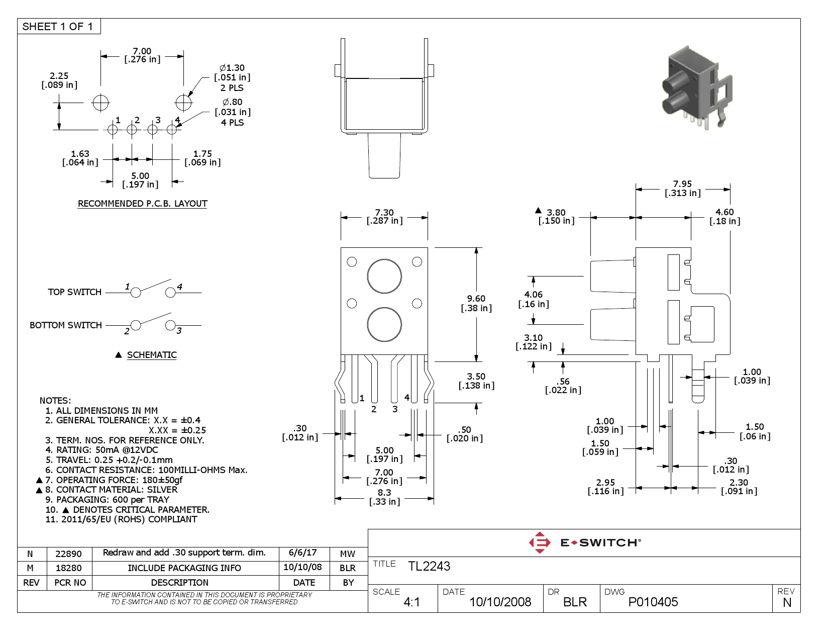 TL2243_（E-Switch）TL2243中文资料_价格_PDF手册-立创电子商城
