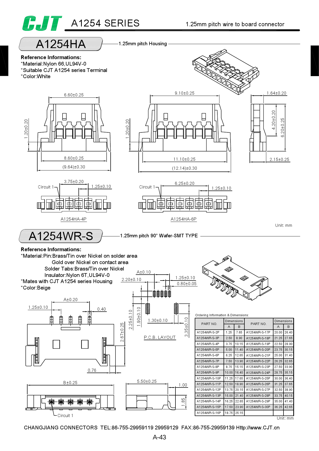 A1254WR-S-4P_（CJT(长江连接器)）A1254WR-S-4P中文资料_价格_PDF手册-立创电子商城