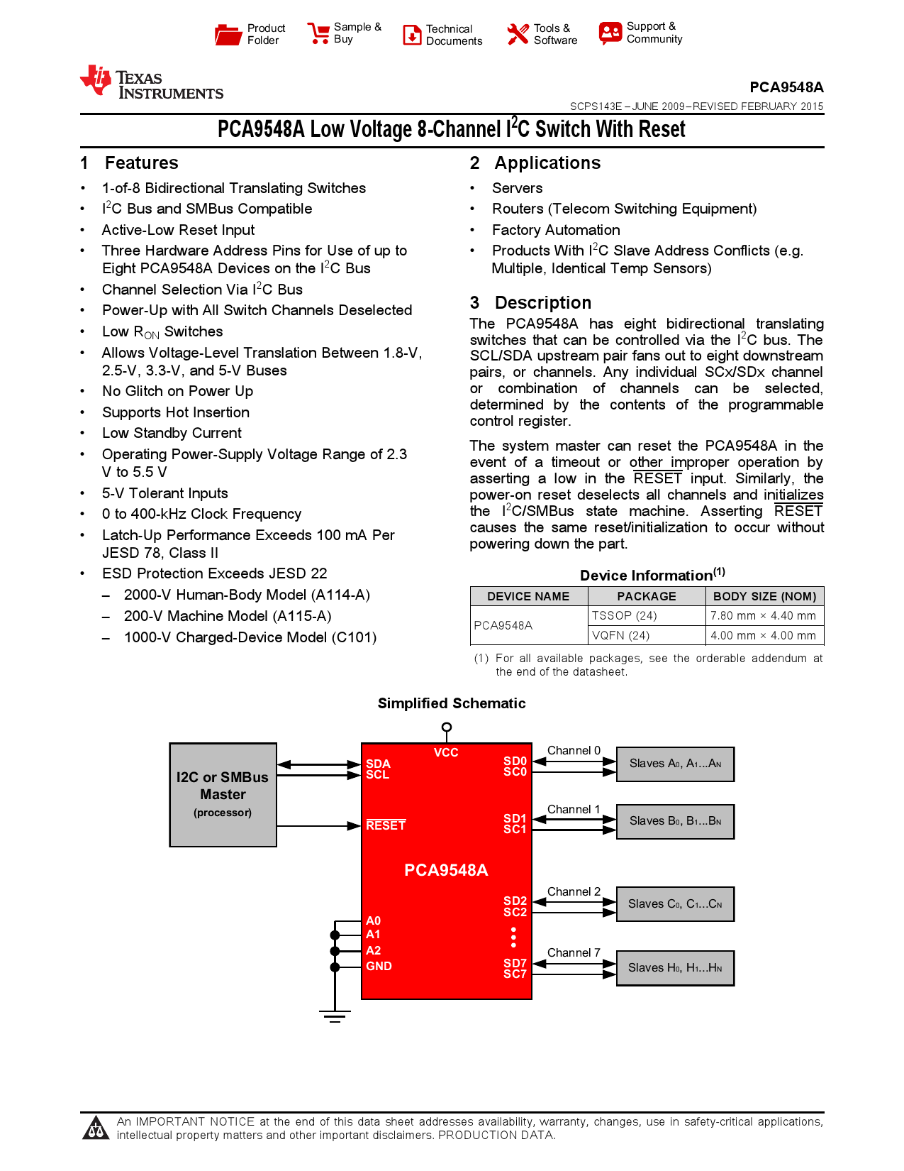 PCA9548APWR_（TI(德州仪器)）PCA9548APWR中文资料_价格_PDF手册-立创电子商城