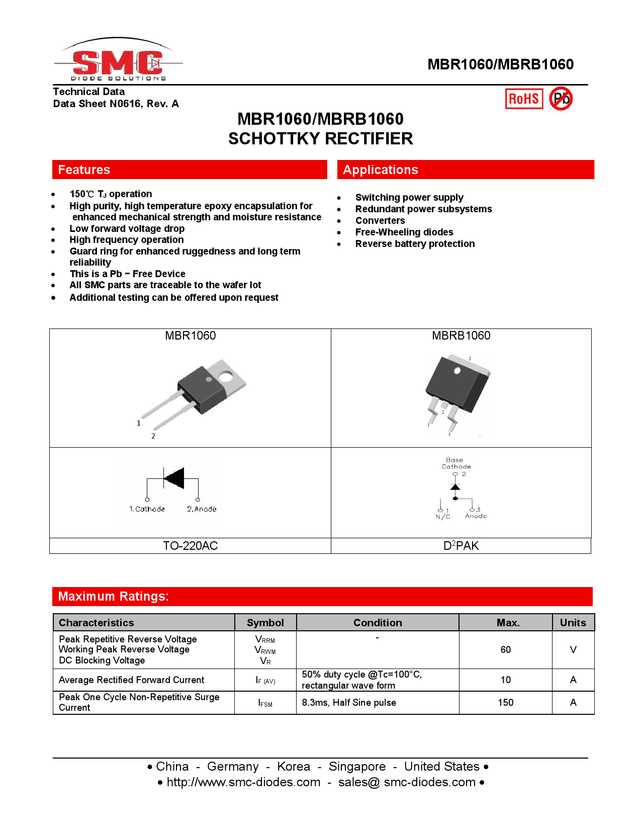 MBR1060_（SMC(桑德斯)）MBR1060中文资料_价格_PDF手册-立创电子商城