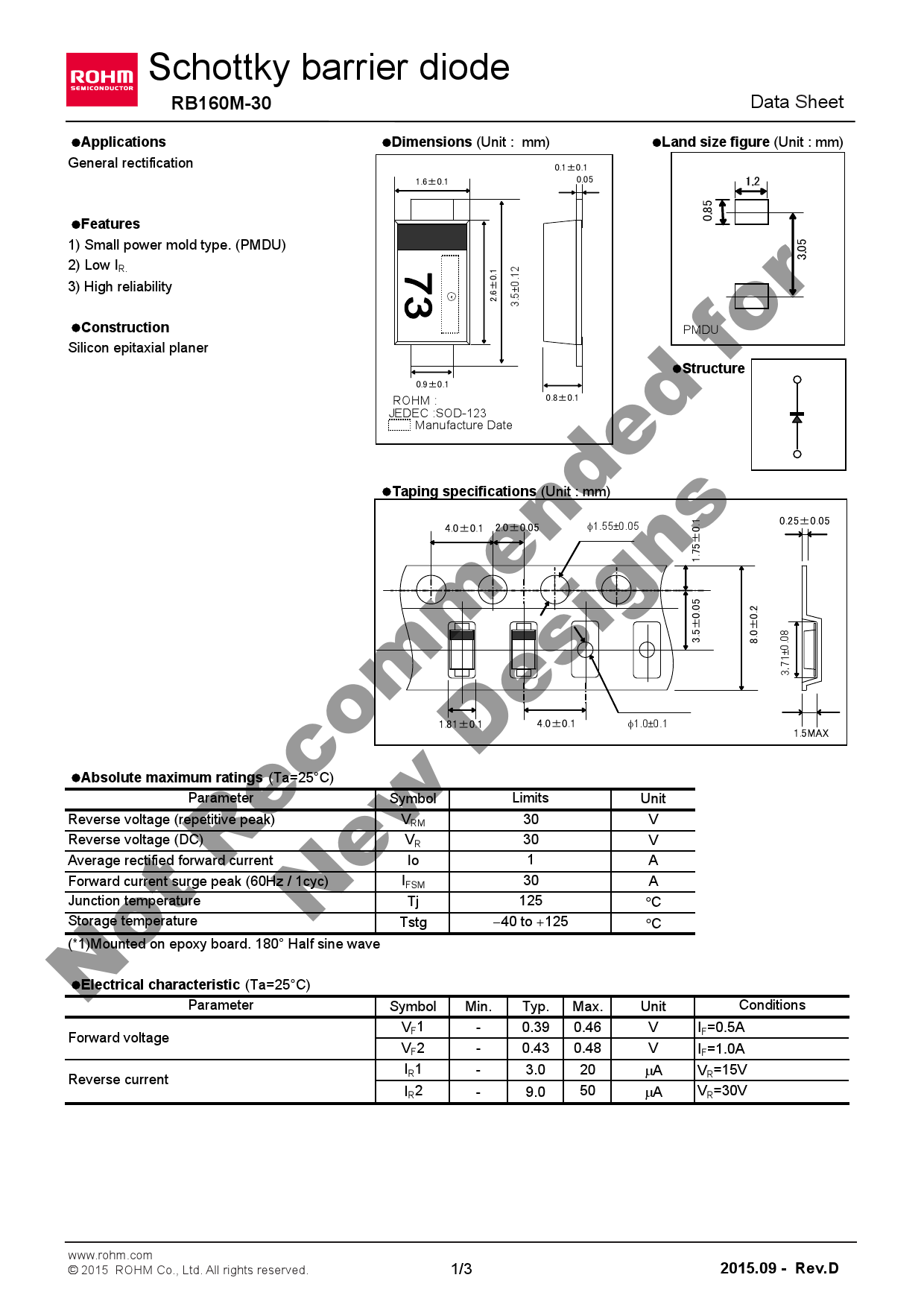 RB160M-30TR_（ROHM(罗姆)）RB160M-30TR中文资料_价格_PDF手册-立创电子商城