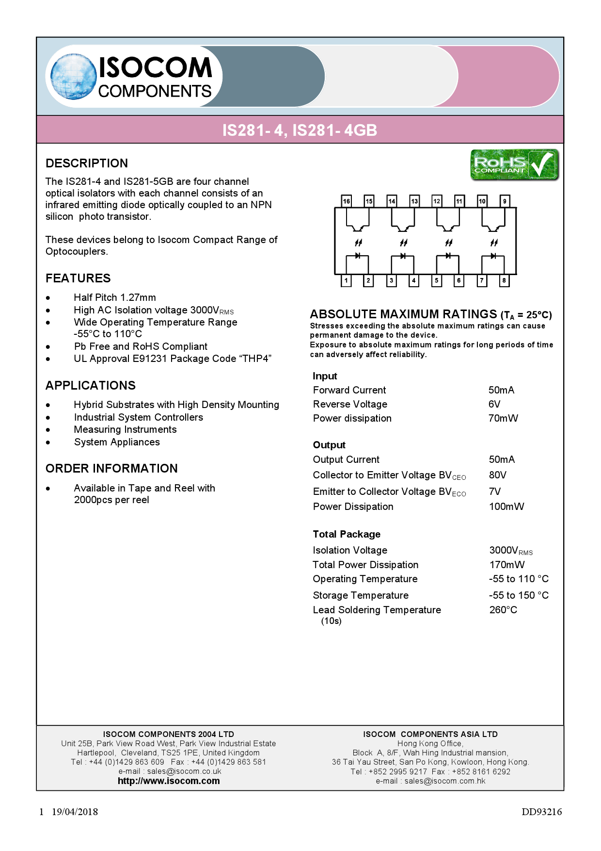 IS281-4GB_（ISOCOM(英国安数光)）IS281-4GB中文资料_价格_PDF手册-立创电子商城