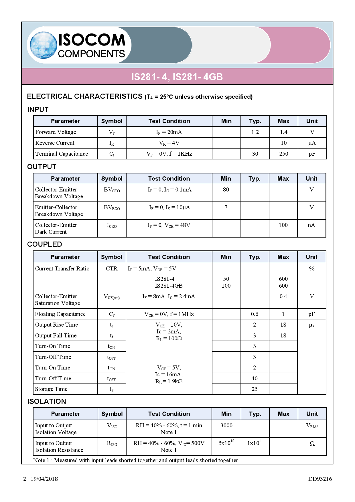 IS281-4GB_（ISOCOM(英国安数光)）IS281-4GB中文资料_价格_PDF手册-立创电子商城