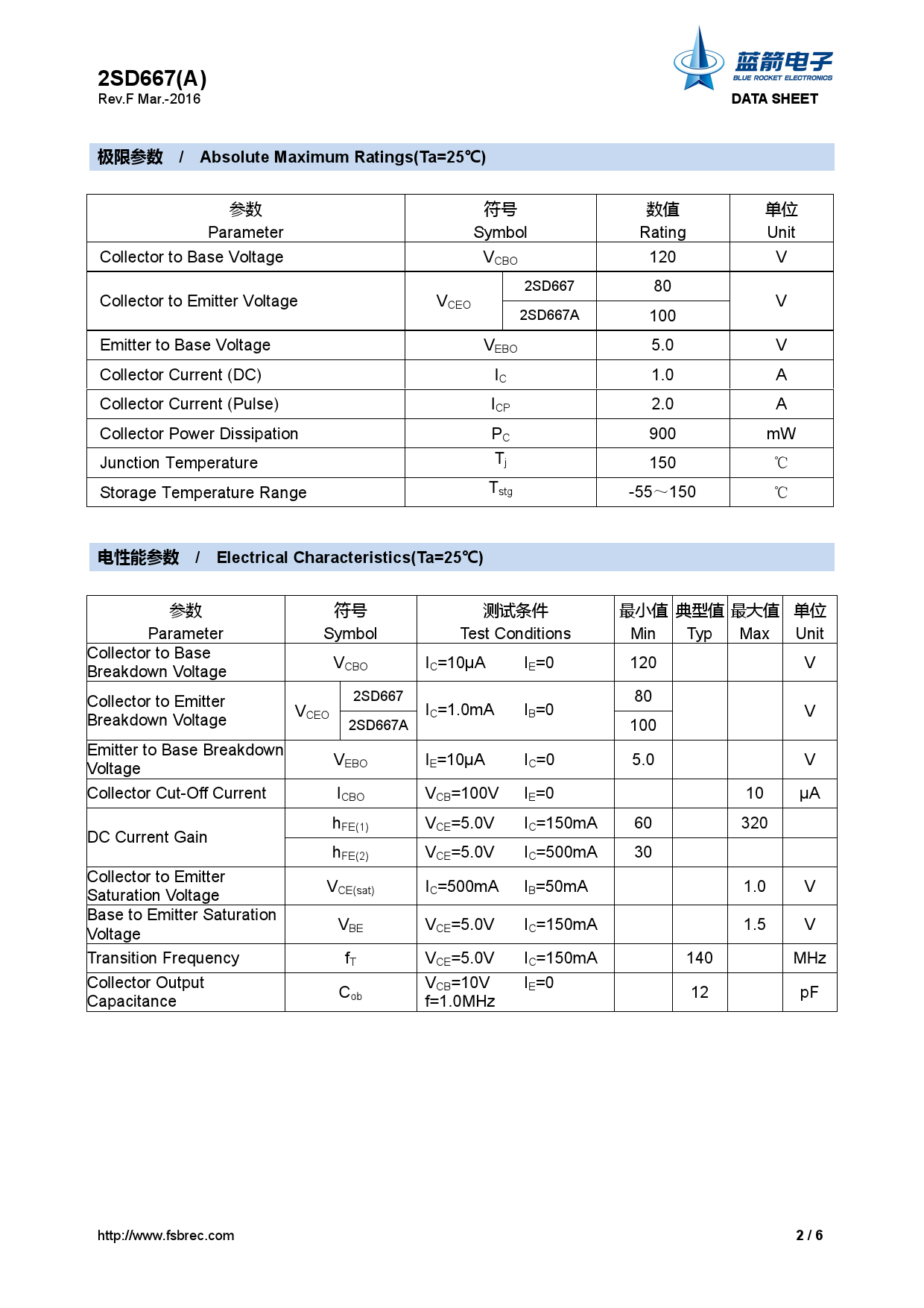 2SD667A-C_（BLUE ROCKET(蓝箭)）2SD667A-C中文资料_价格_PDF手册-立创电子商城