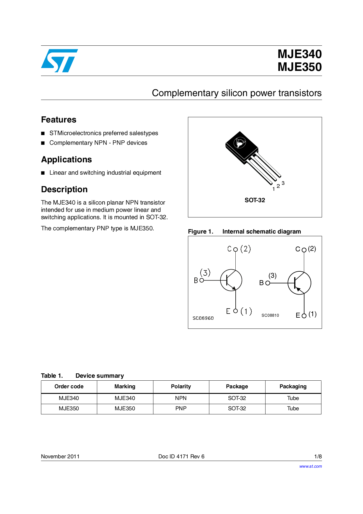 MJE350_（ST(意法半导体)）MJE350中文资料_价格_PDF手册-立创电子商城