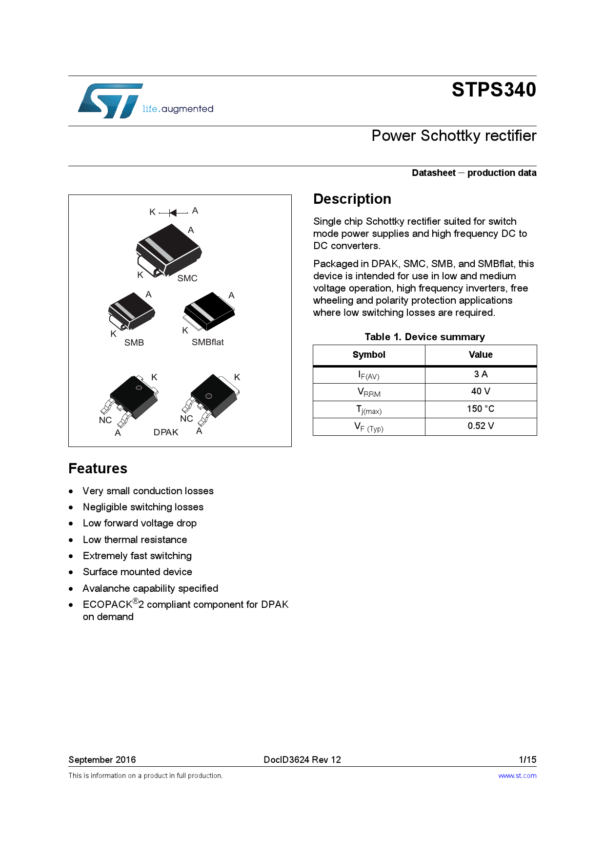 STPS340S_（ST(意法半导体)）STPS340S中文资料_价格_PDF手册-立创电子商城