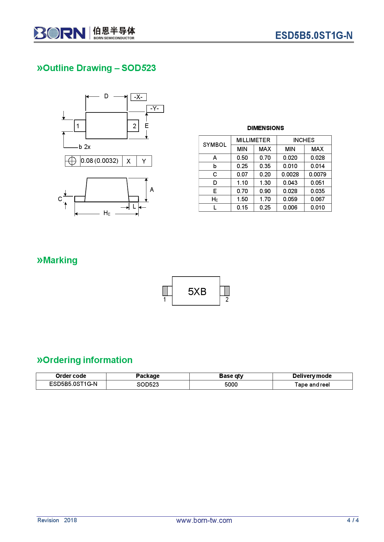 ESD5B5.0ST1G-N_（BORN(伯恩半导体)）ESD5B5.0ST1G-N中文资料_价格_PDF手册-立创电子商城