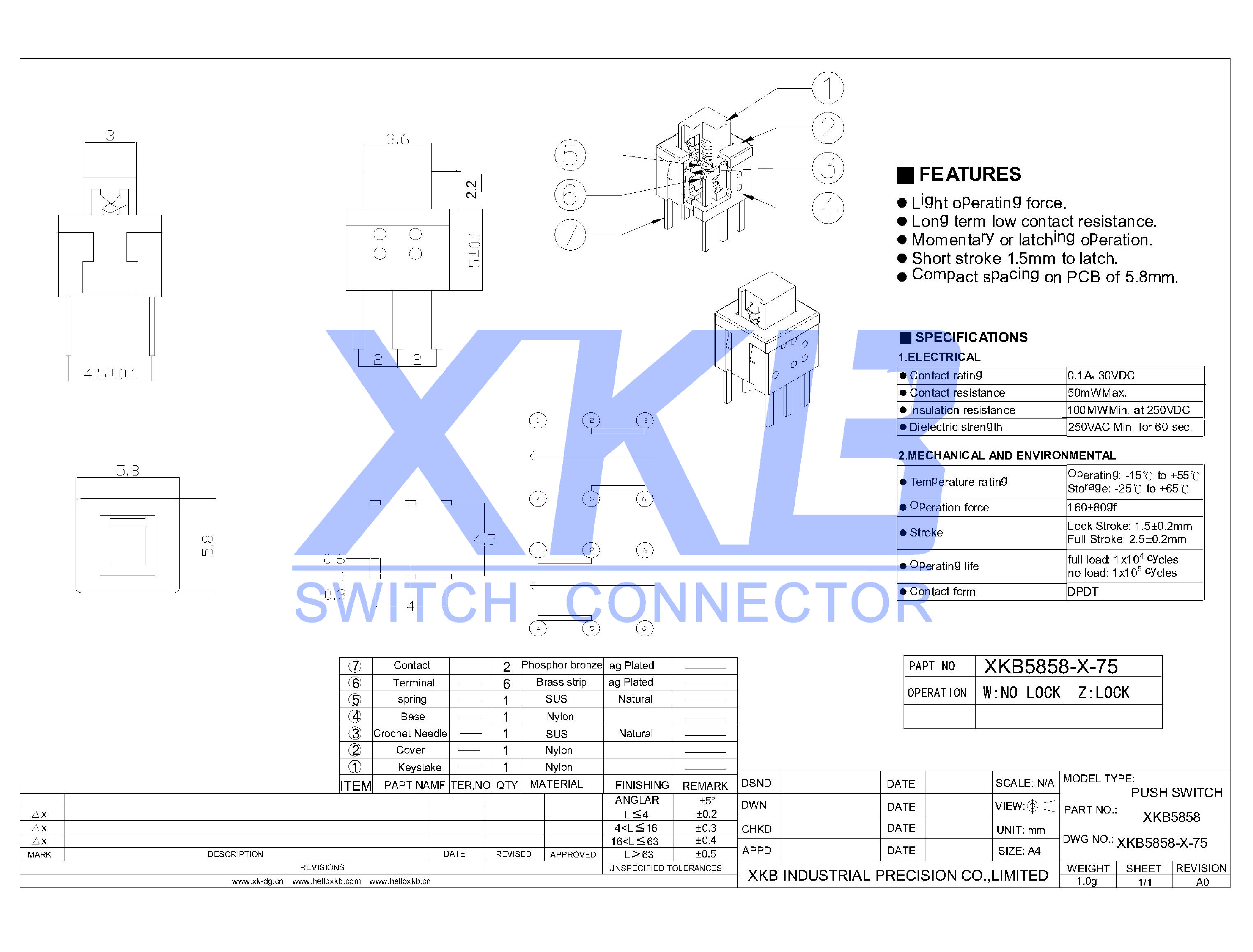 XKB5858-Z-75_（XKB Connectivity(中国星坤)）XKB5858-Z-75中文资料_价格_PDF手册-立创电子商城