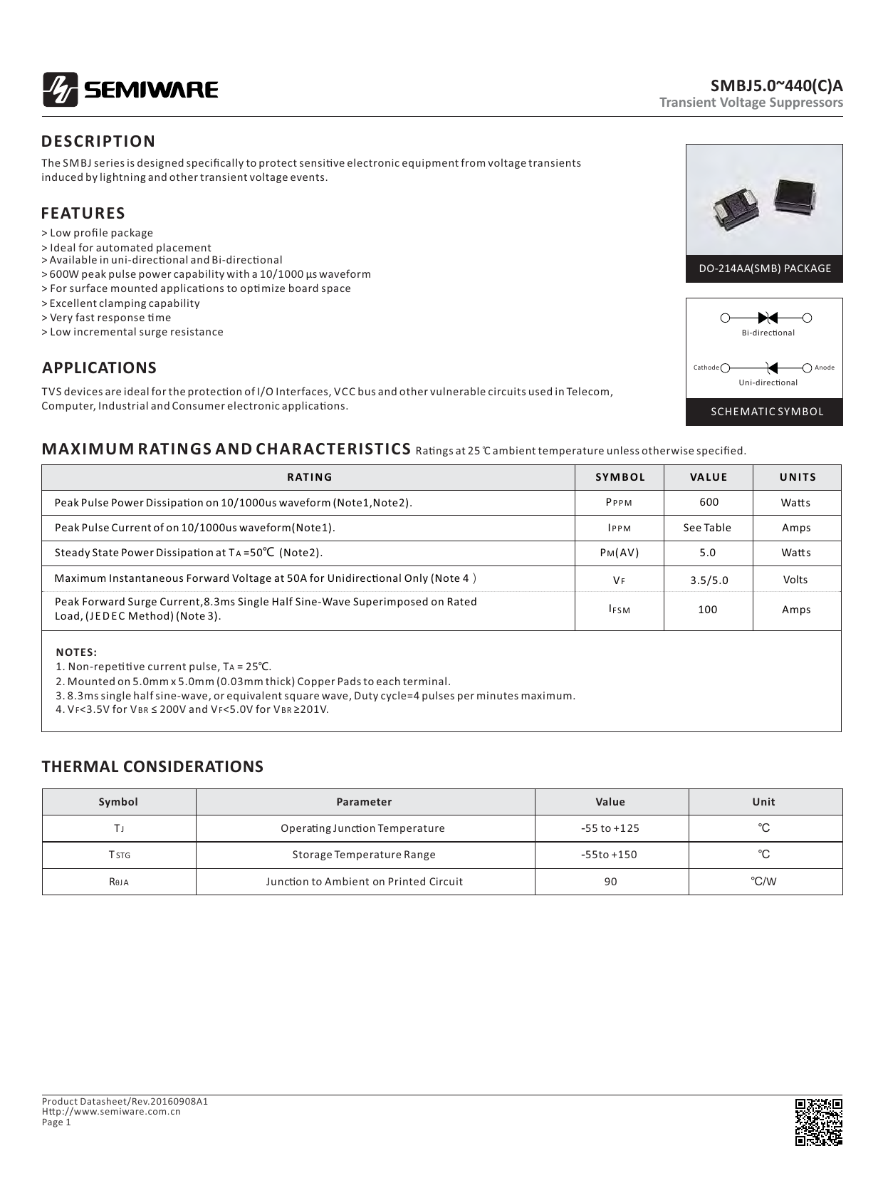 SMBJ40CA_（SEMIWARE(赛米微尔)）SMBJ40CA中文资料_价格_PDF手册-立创电子商城