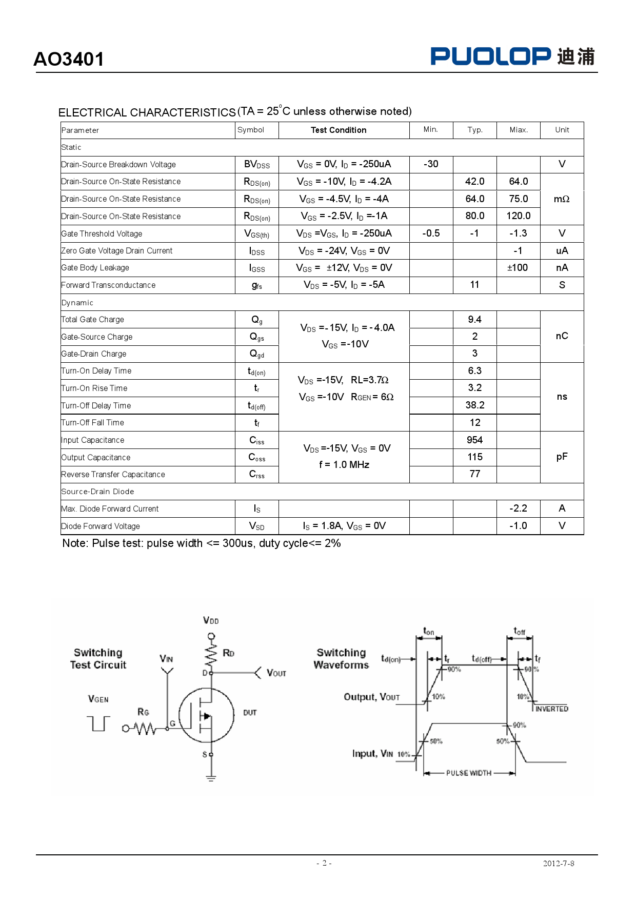 AO3401-SOT23_（PUOLOP(迪浦)）AO3401-SOT23中文资料_价格_PDF手册-立创电子商城
