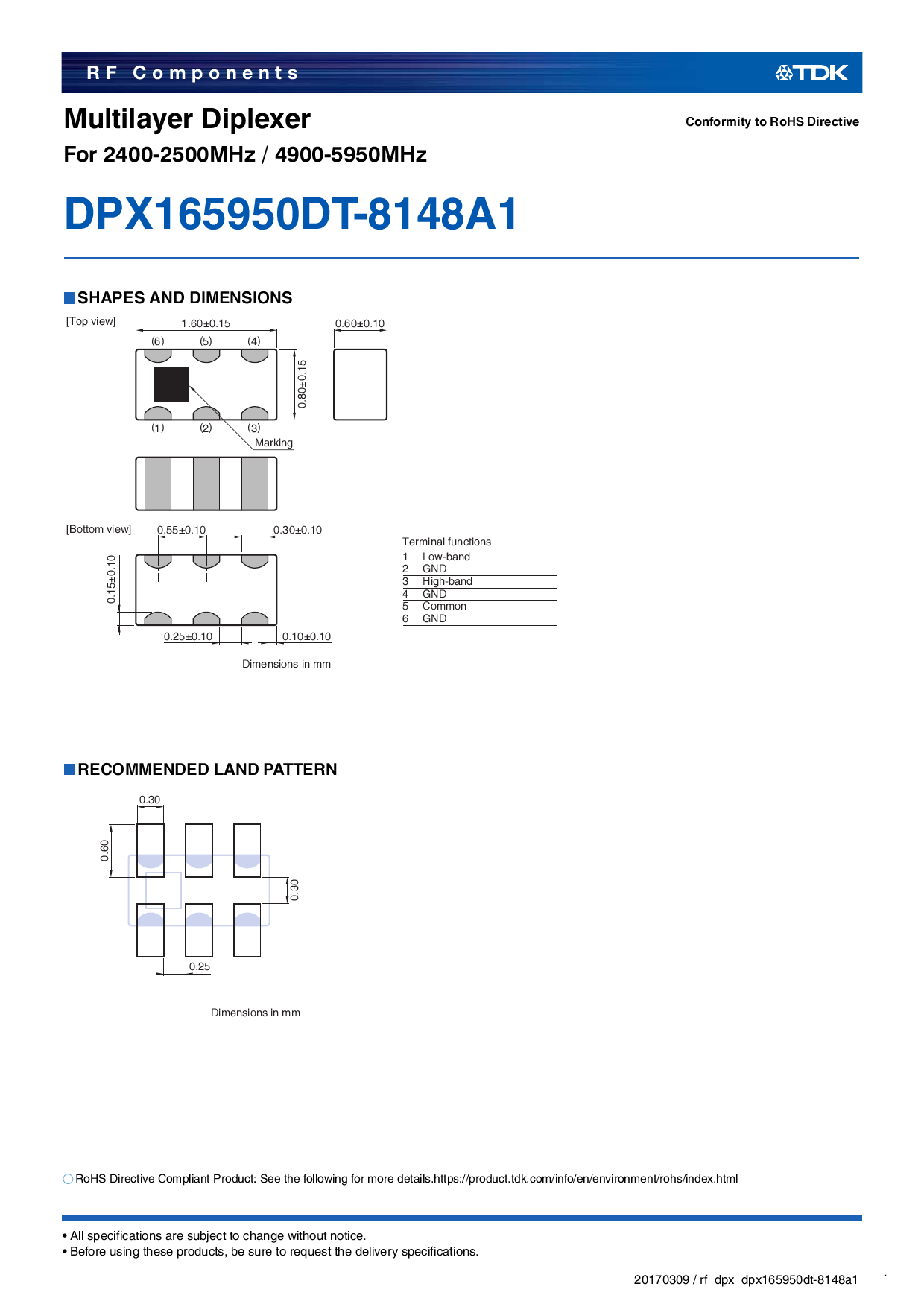 DPX165950DT-8148A1_（TDK）DPX165950DT-8148A1中文资料_价格_PDF手册-立创电子商城