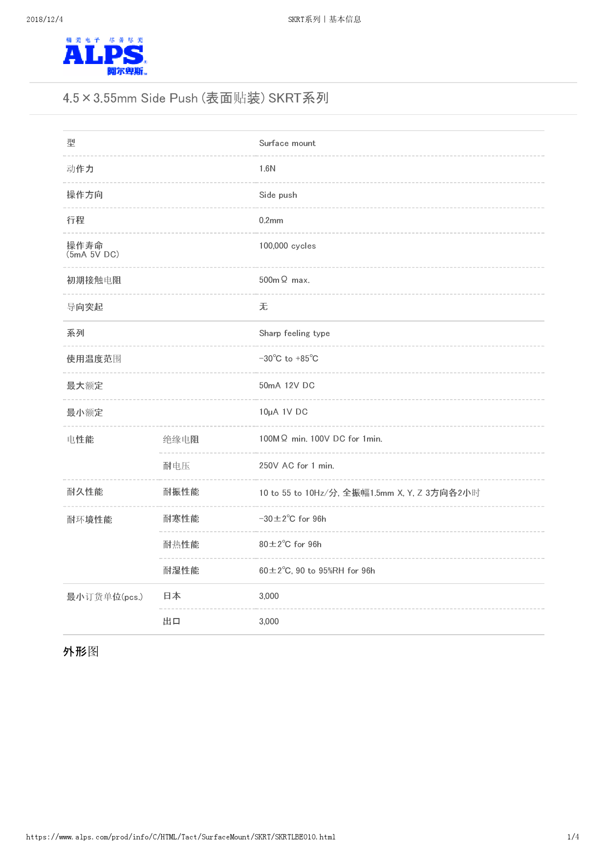 SKRTLBE010_（ALPSALPINE(阿尔卑斯阿尔派)）SKRTLBE010中文资料_价格_PDF手册-立创电子商城